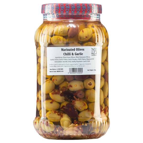 Marinated Mixed Olives with Chilli & Garlic 2.9kg - GRFineFoods