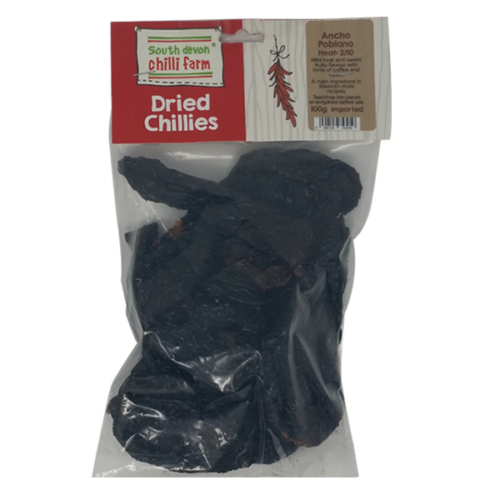 Dried Ancho Poblano Chillies 100g clear packet - GRFineFoods